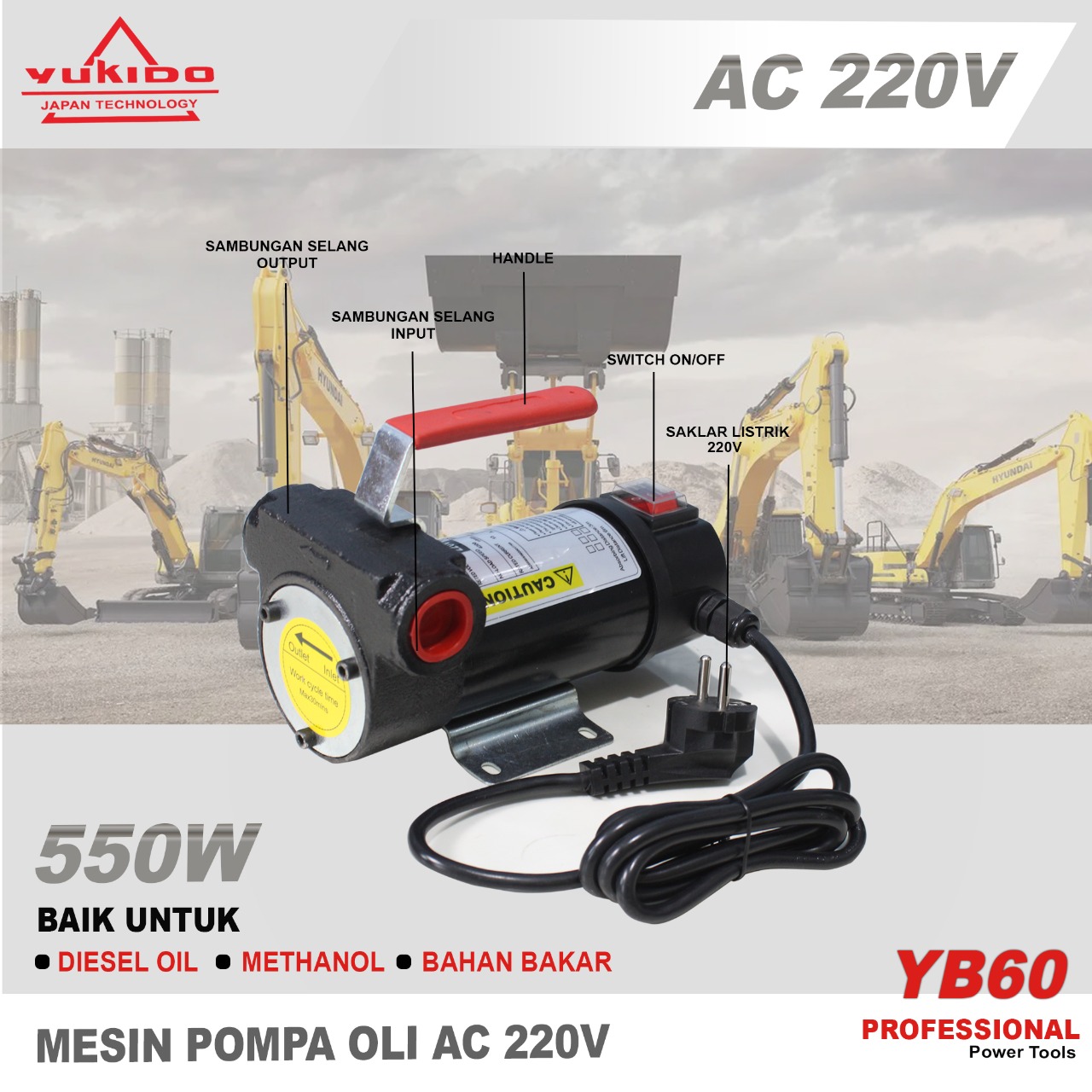 YUKIDO Pompa Listrik Minyak Oli Solar Bensin Oil Cairan AC 220 V FY608 ...