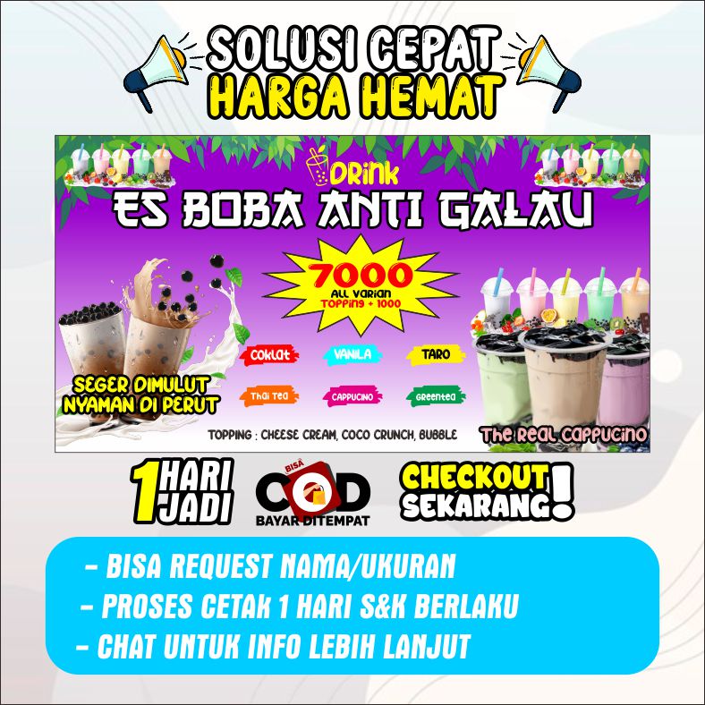 Spanduk/Banner Boba Capcin Minuman Segar Murah Sehari Jadi Ukuran 150 X ...