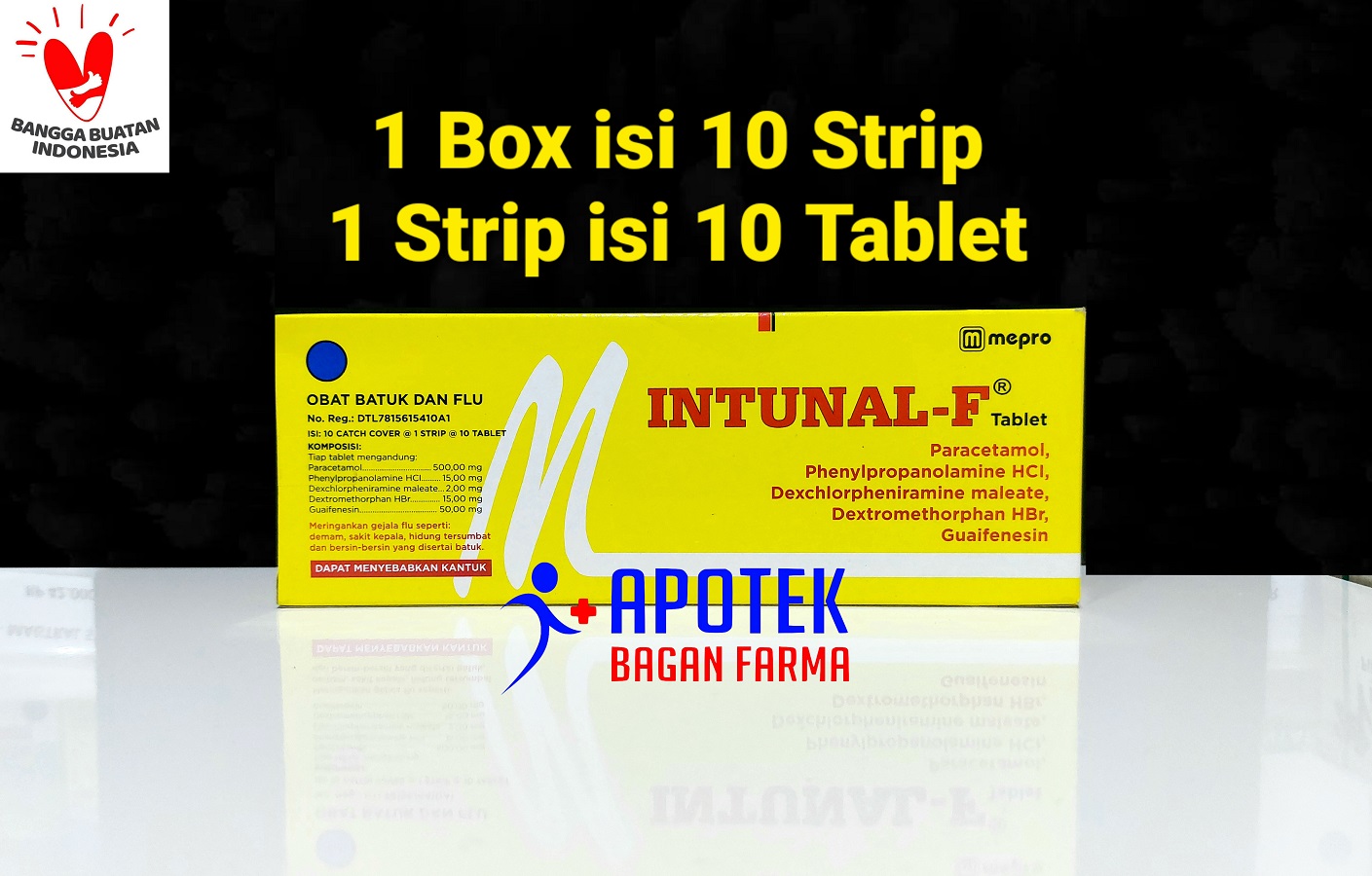 OBAT DEMAM, BATUK PILEK INTUNAL FORTE ( 1 BOX ISI 10 STRIP = 100 TABLET ...