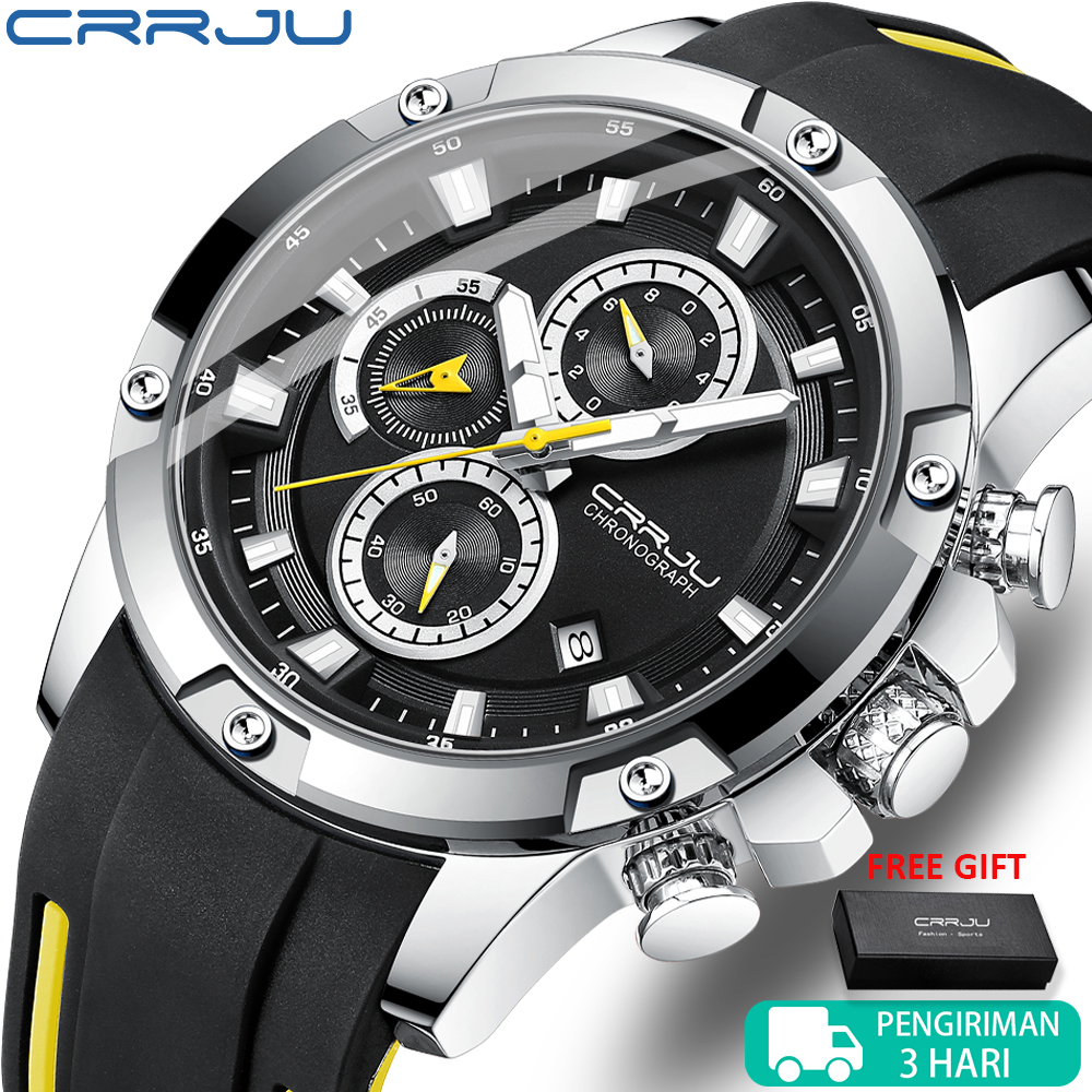 CRRJU Jam Tangan Pria Anti Air Terbaru 2022 Chronograph Luminous ...