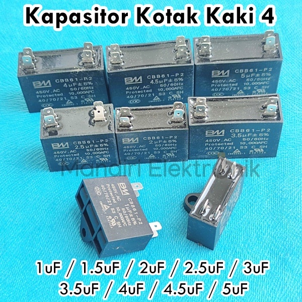 Kapasitor Fan AC 1 1,5 2 2,5 3 3,5 4 4,5 5 Mikro Kaki 4 - Kapasitor 4 Kaki - Kapasitor Kipas ...