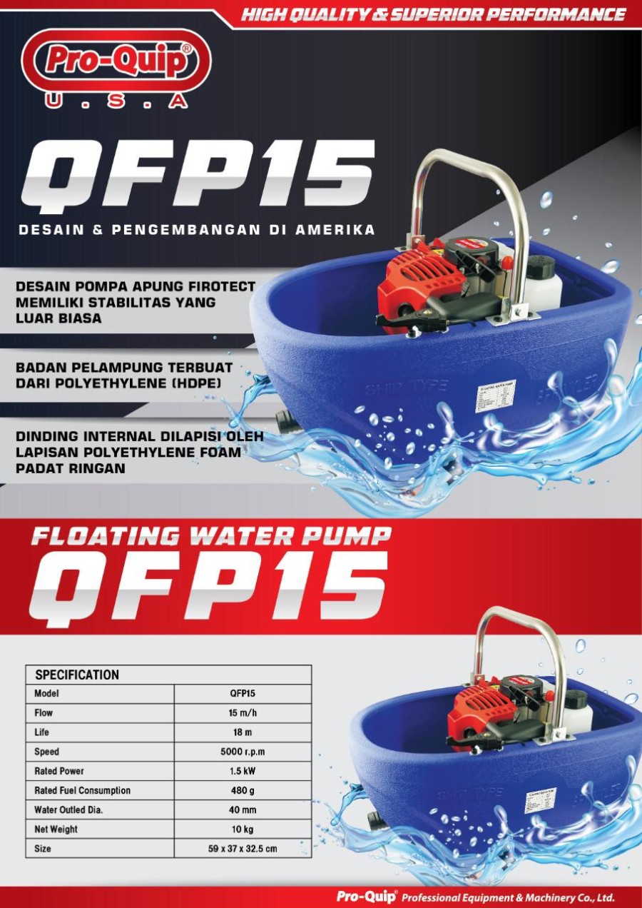 PRO-QUIP USA Pompa Air Apung Irigasi Floating Water Pump QFP15 2 Tak ...
