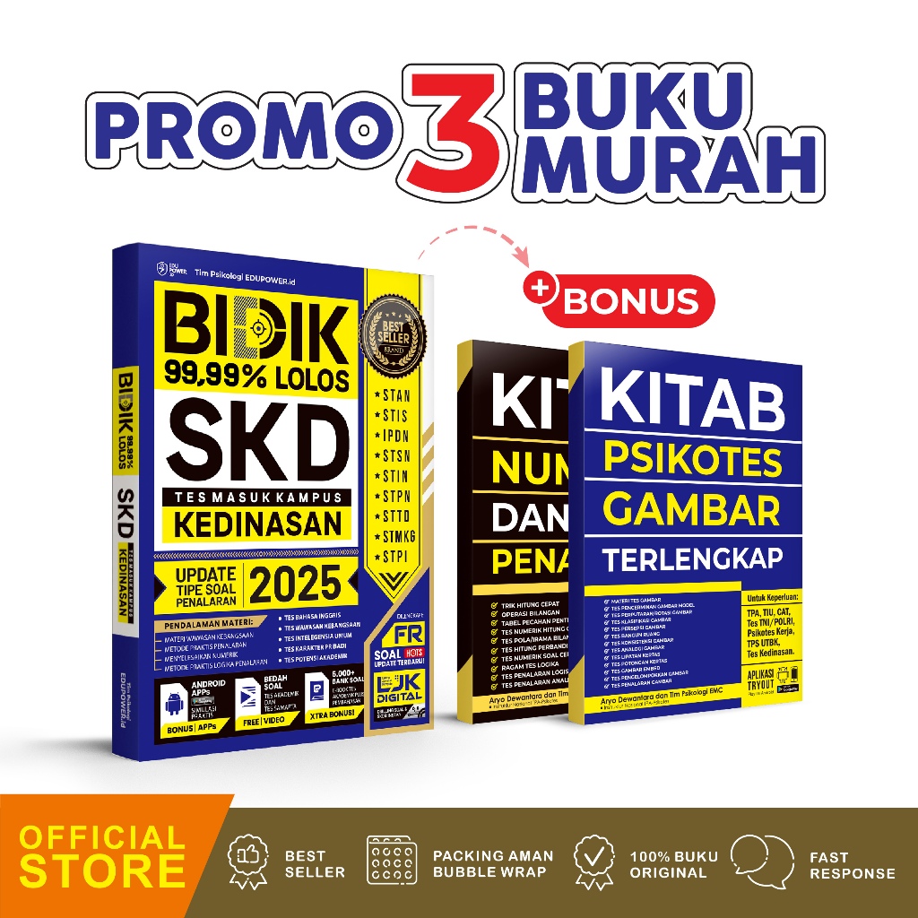 BUKU KEDINASAN 2025 PAKET 3 BUKU BIDIK 99,99% LOLOS SKD KEDINASAN + BUKU KTB NUMERIK DAN KITAB ...