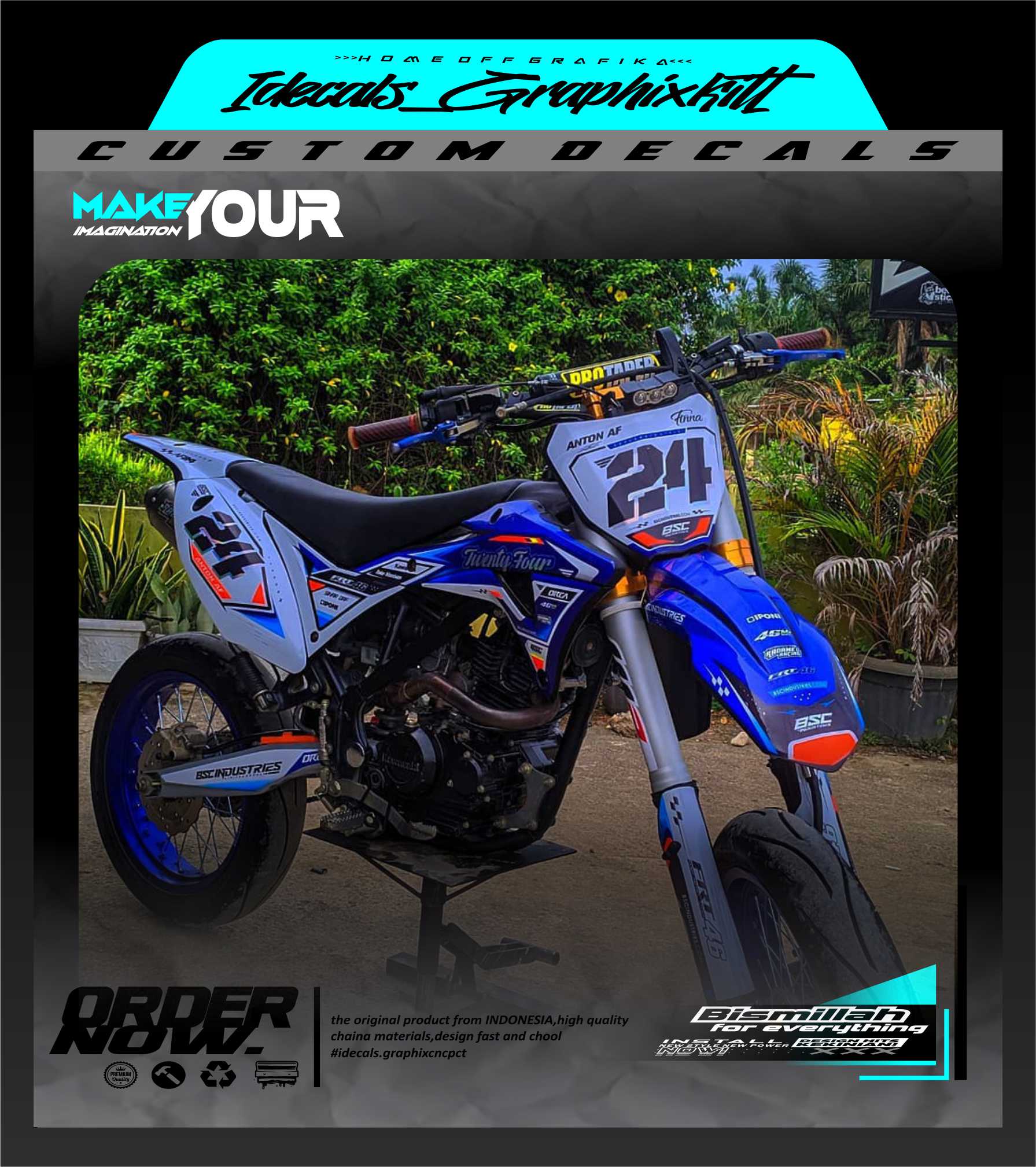 00347 sticker decals fullbody kawasaki klx gordon tema garis stabilo ...
