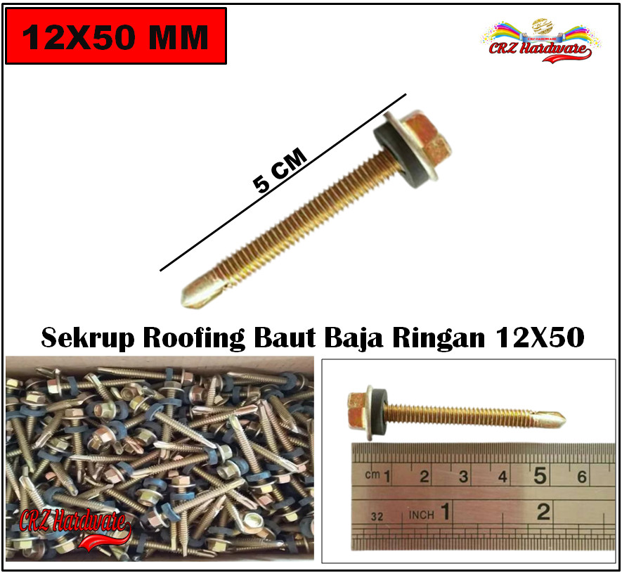 Baut Roofing Skrup Baja Ringan Sekrup Atap Spandek 5 cm 12x50mm ISI 2 ...