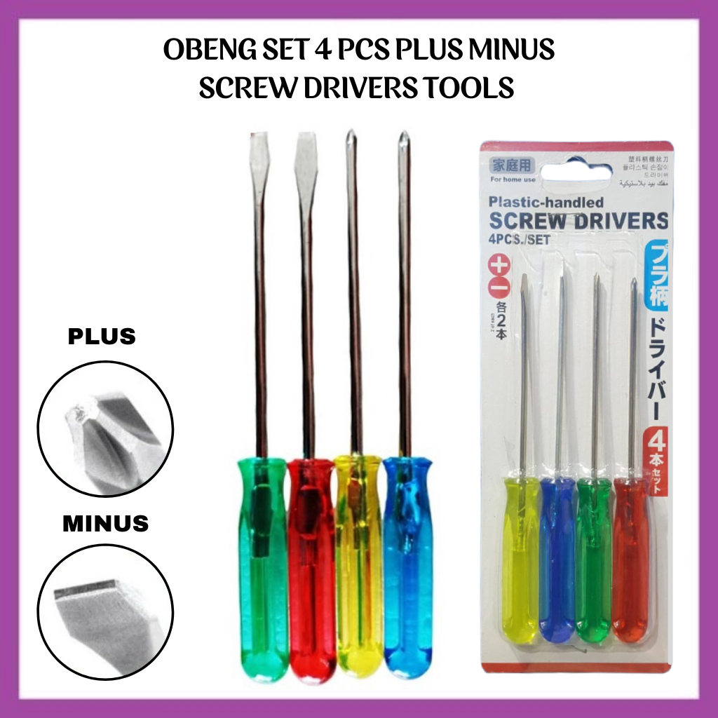 Obeng Set 4 Pcs Screwdriver Tools Plus Minus 4mm 5mm Screw Drivers ...