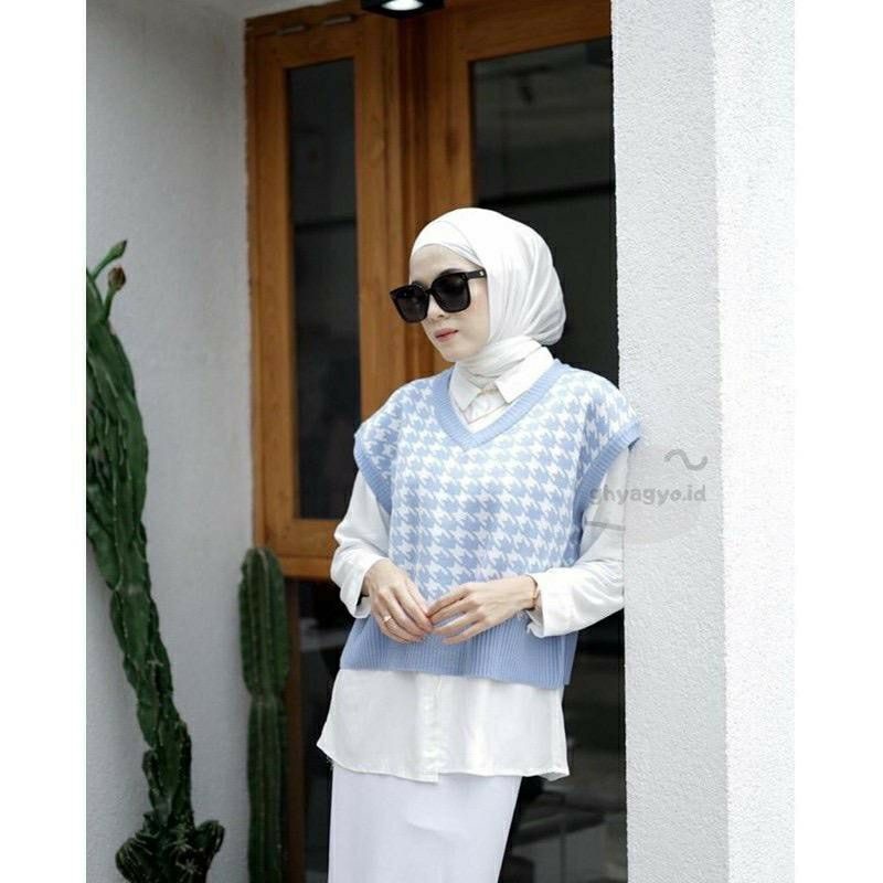 ROMPI HOUNDSTOOTH VEST RAJUT KOREA RAJUT MURAH/ rompi ootd/ rompi korea ...
