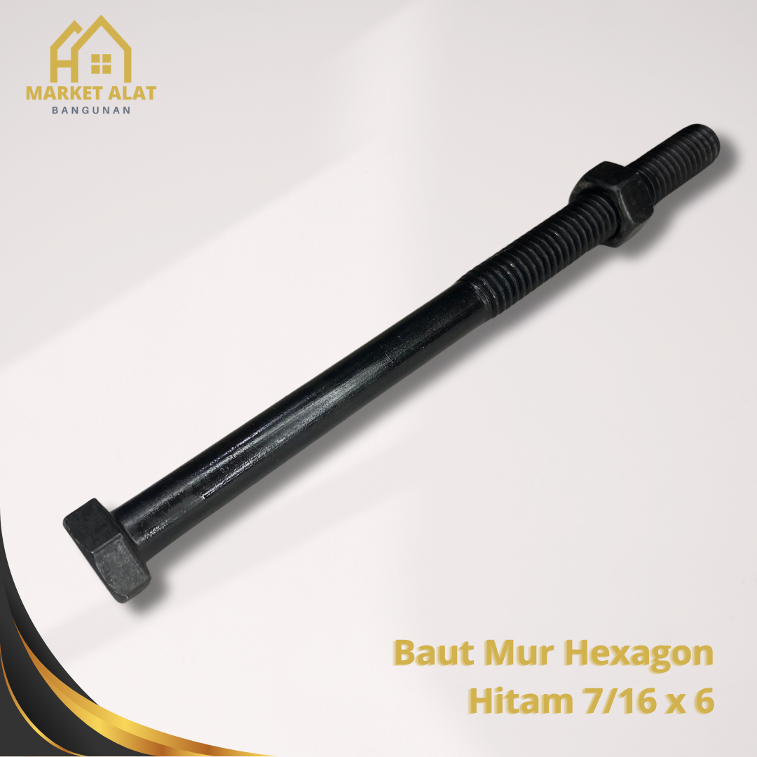 Baut Mur Hexagon Hitam 7/16" x 6" (Kunci 17) / Baut Kasar Panjang 150 ...