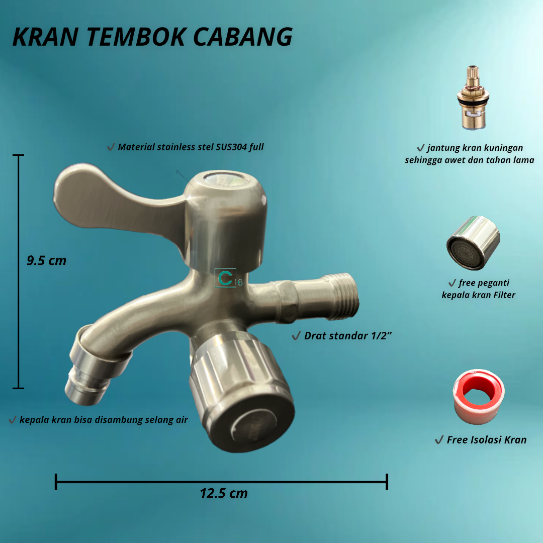 Kran Engkol Stainless SUS 304 1/2 Inch I Keran Air Taman I Kran Cuci ...