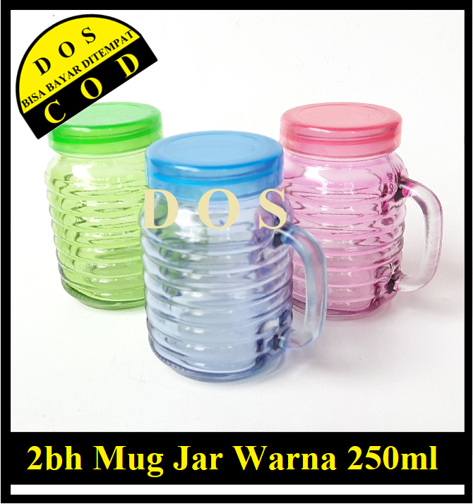 DOS 3bh Mug Jar Kaca / Beling Ulir Kaca Tutup Warna | Lazada Indonesia
