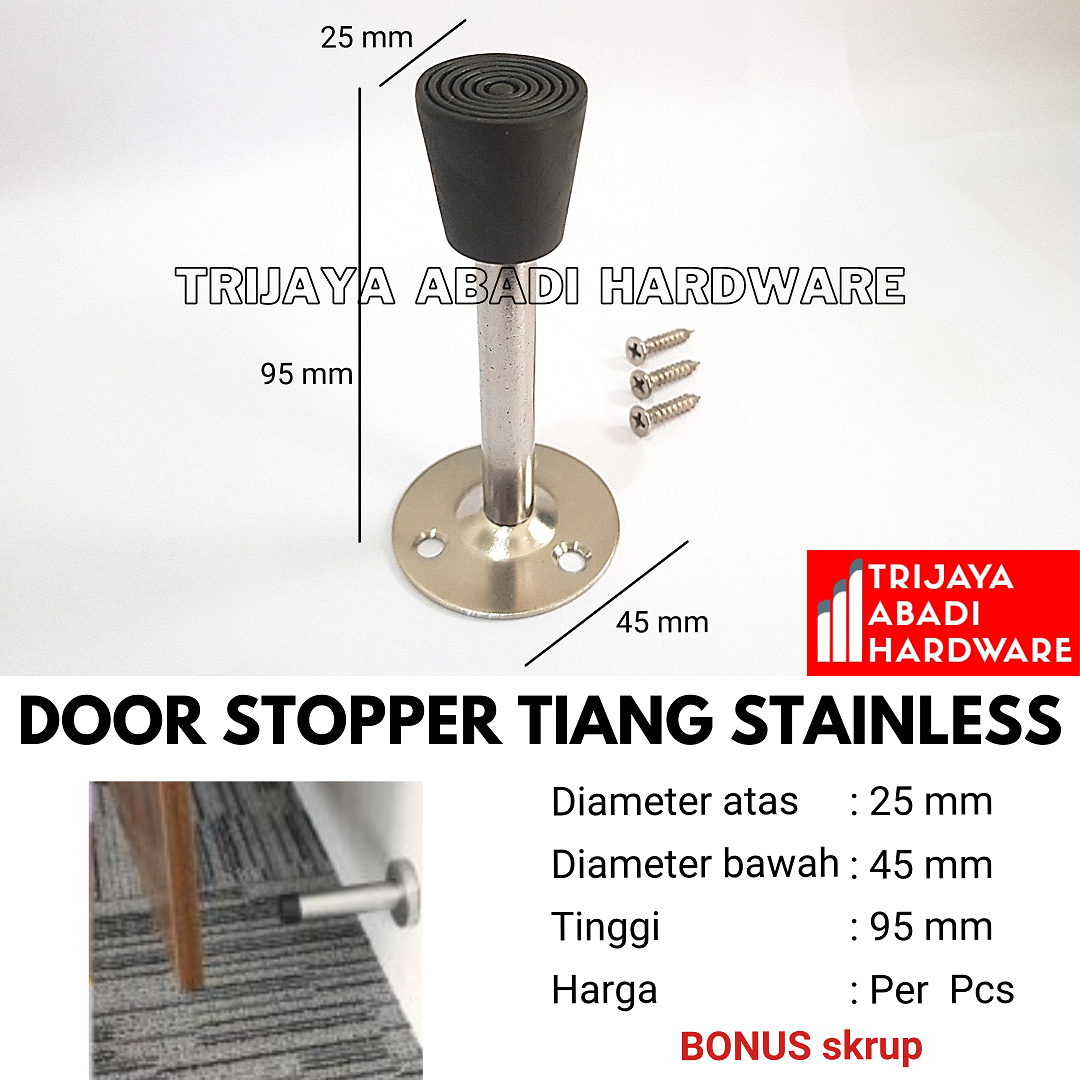 Door Stopper Tiang 95 mm Stainless Door Stop Penahan Pintu Bumper Karet ...