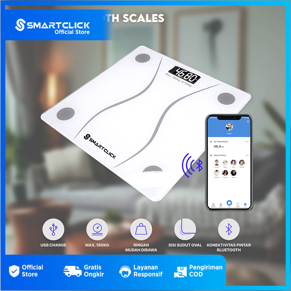 Timbangan Berat Badan Digital Pintar Smart Bluetooth Scales Anti Pecah ...