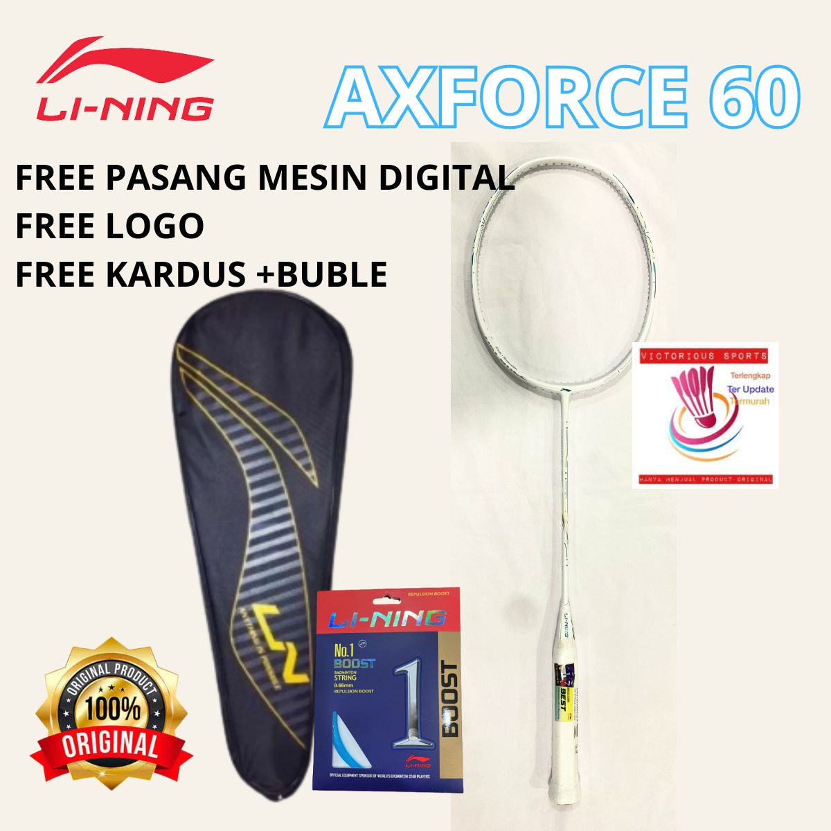 RAKET LINING BADMINTON BULUTANGKIS LINING AX FORCE AXFORCE 60 ORIGINAL ...