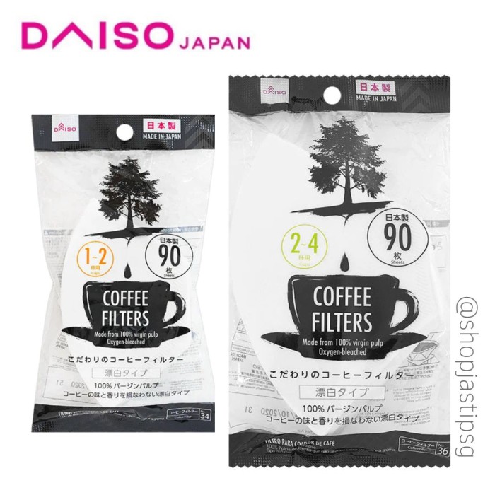 DAISO Coffee Filters Paper Oxygen bleached Saringan Kopi Kertas Shape ...