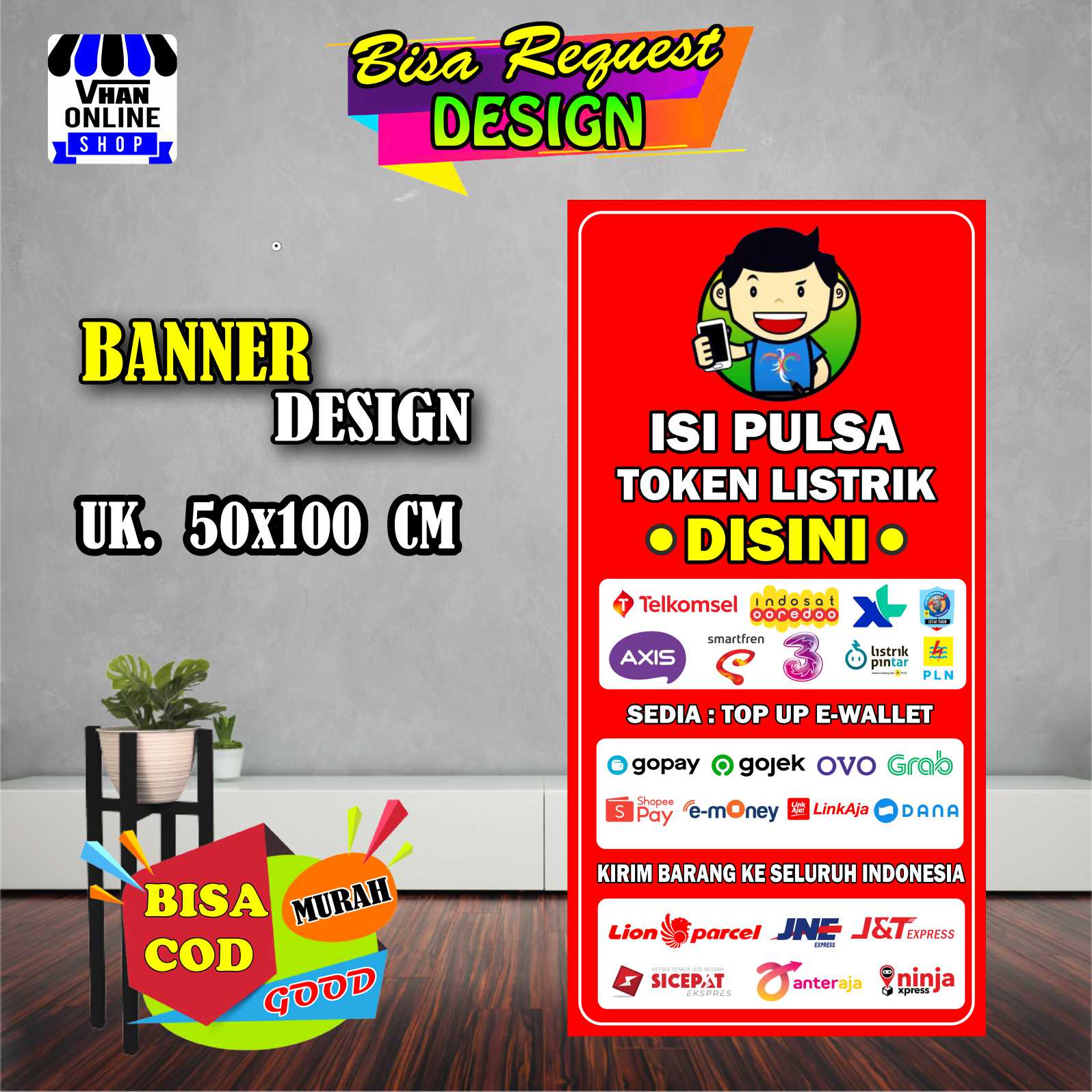 Spanduk Banner Konter HP Dan Pos, Jasa Kirim Barang, Keren Murah ...