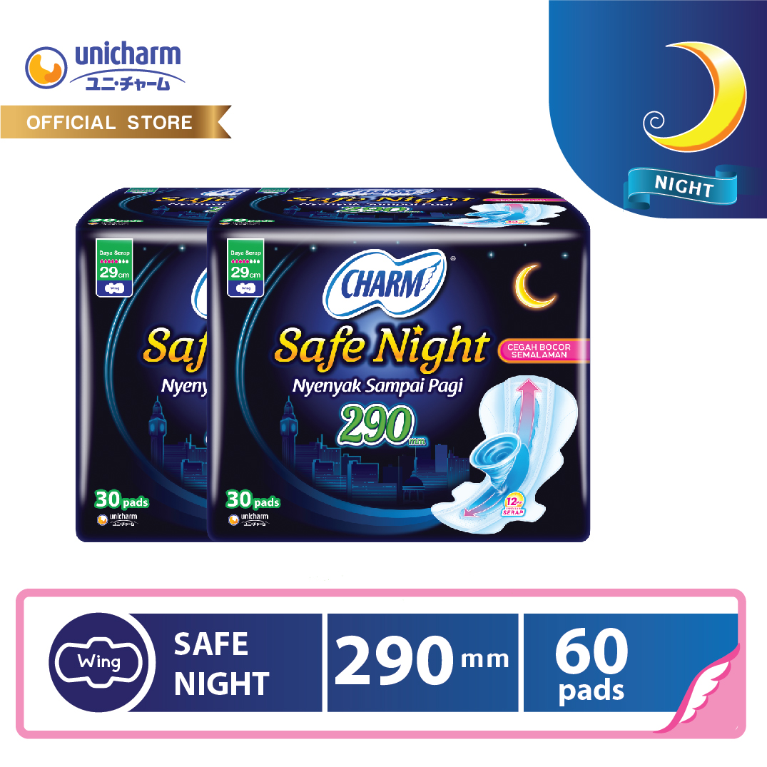 CHARM Pembalut Safe Night 29cm Wing 30 pads - 2 packs | Lazada Indonesia