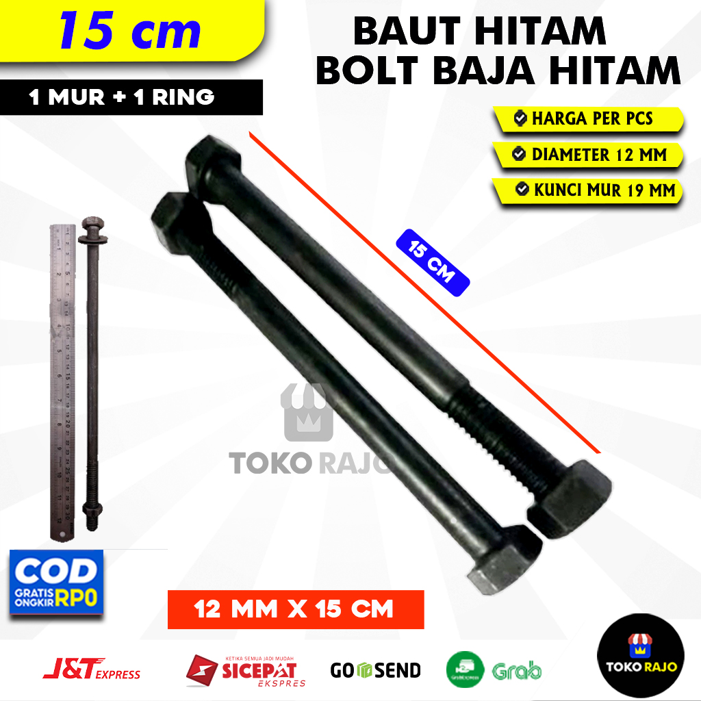 BAUT MUR HITAM BAJA BAUT BAJA HITAM PANJANG 15 CM DIAMETER 12 mm BAUT ...