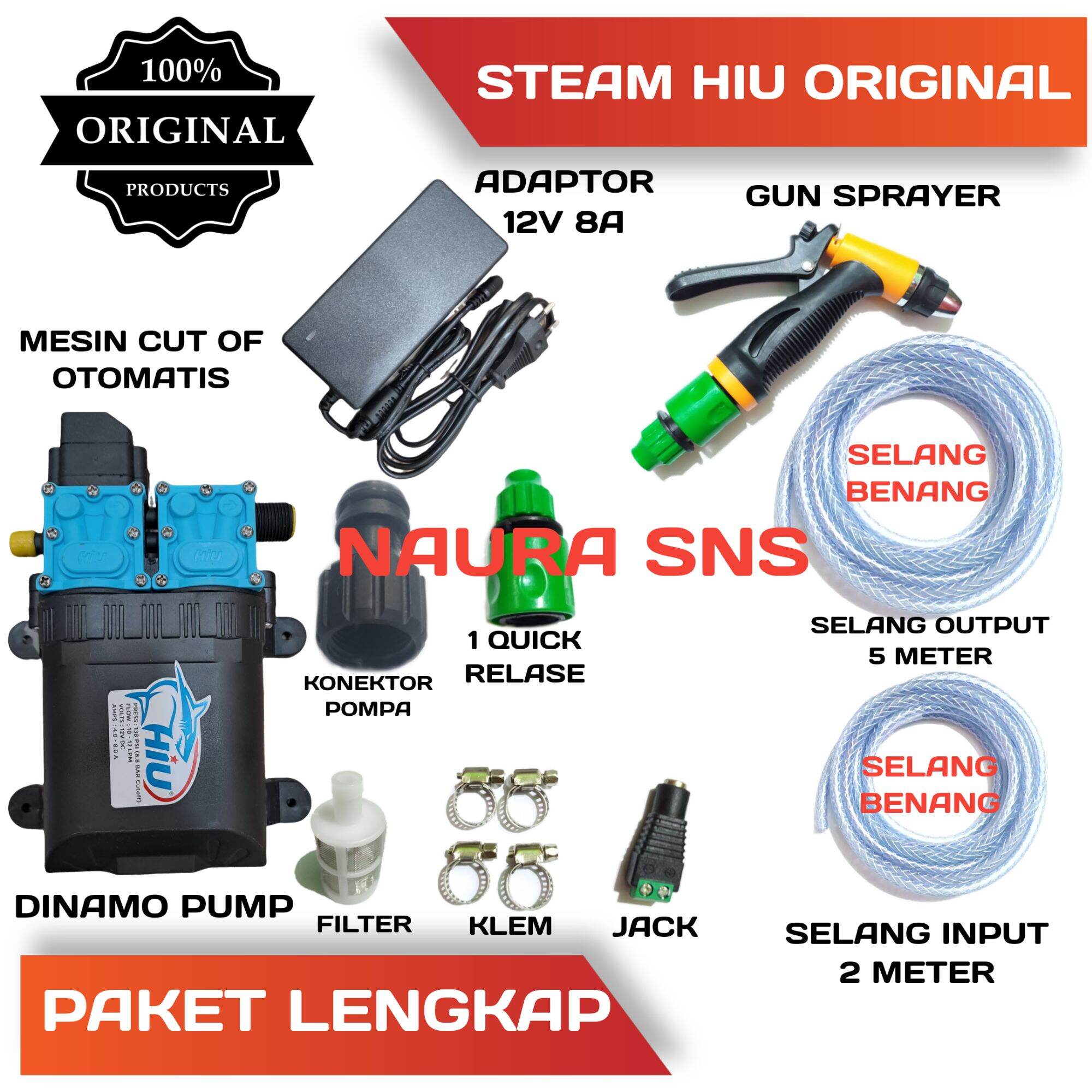 Alat Cuci Steam Jet Cleaner Hiu Dual Pump 12v 8.8 Bar 12Lpm / Paket Lengkap Jet Gun sprayer ...