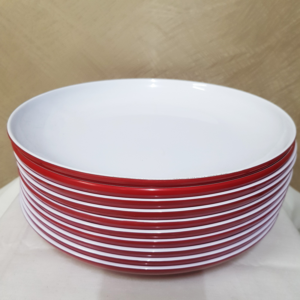 PIRING MAKAN BULAT TWO TONE W/R MEREK VANDA WARNA PUTIH DASAR MERAH ...