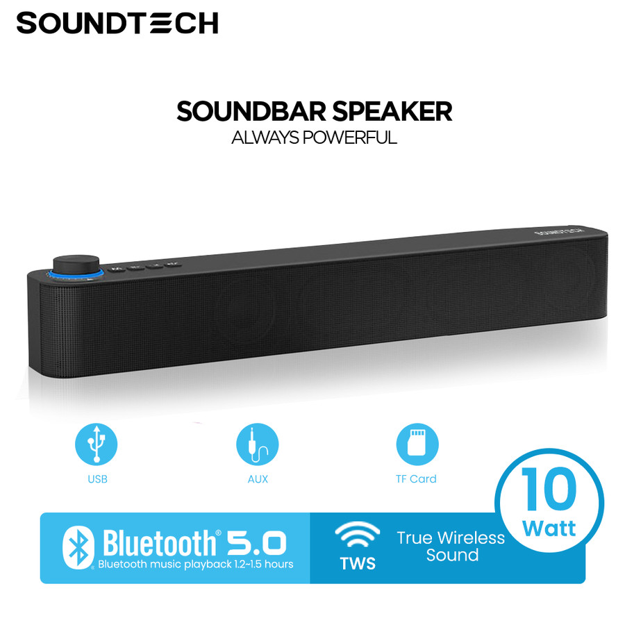 SOUNDTECH Bluetooth 5.0 Mini Audio Soundbar Speaker Aux | Lazada Indonesia