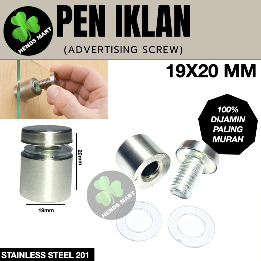 PEN IKLAN 19x20 Stainless / Baut Akrilik Baut Kaca Sign Board 19x20mm ...