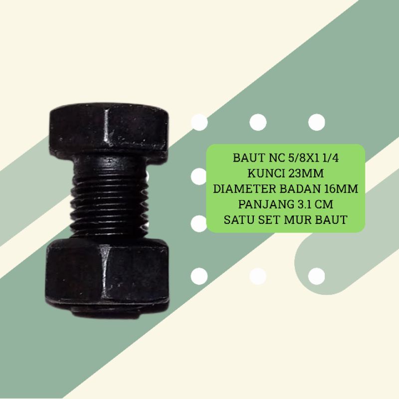 SET MUR BAUT NC 5/8 X 1 1/4 KUNCI 23 PANJANG 3.1 CM NC - Baut Mur HITAM NC 5/8X1 1/4 | Lazada ...
