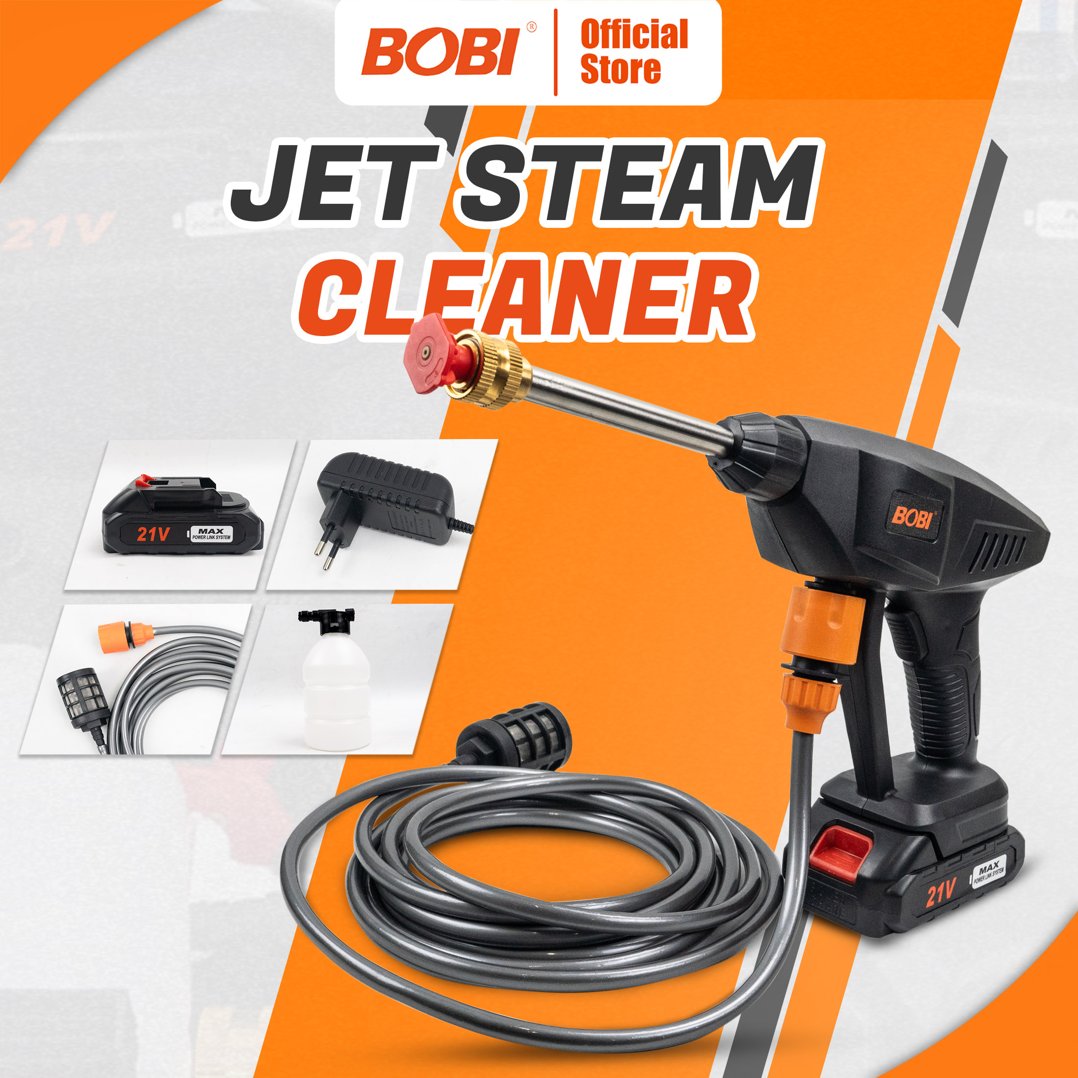 BOBI Jet Cleaner Cordless 21 Volt Set Alat Cuci Motor Mobil Jet Steam ...