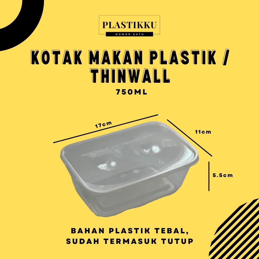 Kotak Makan Plastik / Thinwall Kotak / Persegi Panjang 750ml | Lazada ...