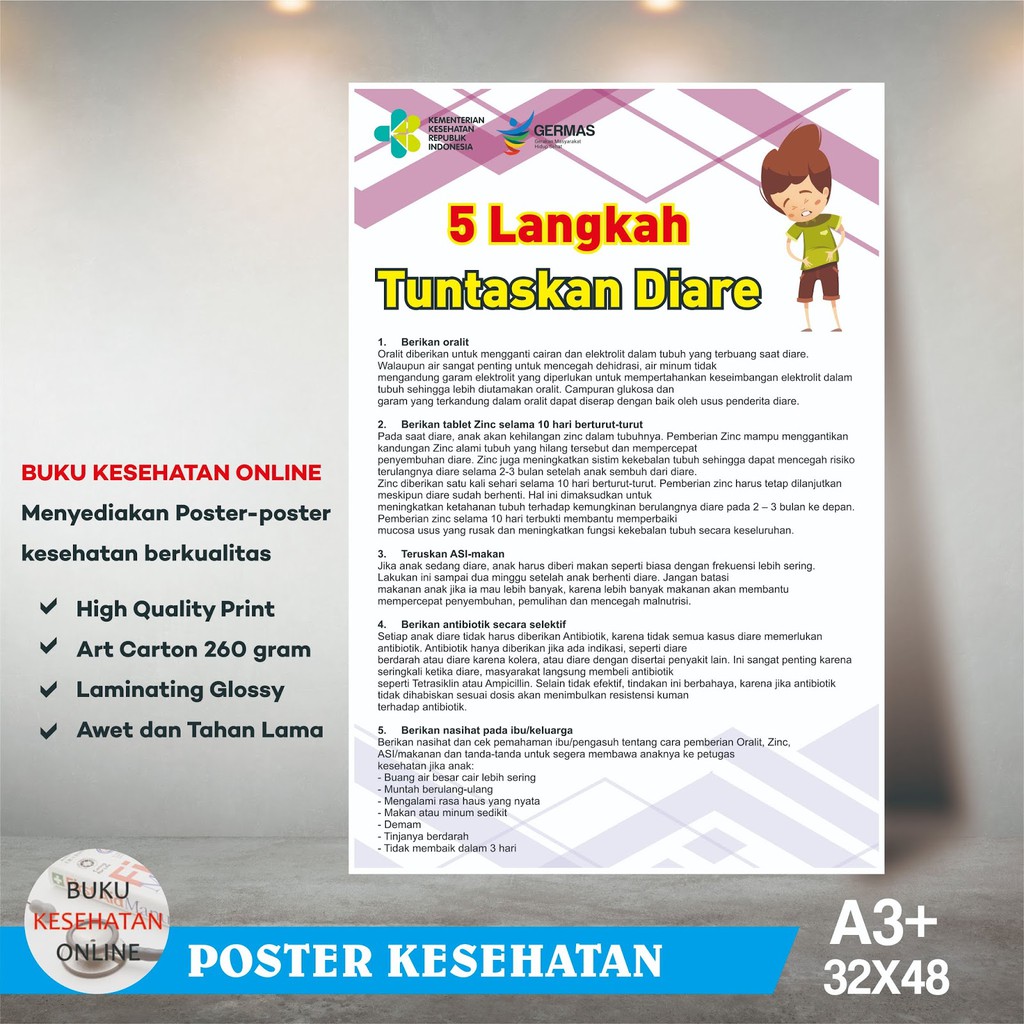 Poster Kesehatan - 5 LANGKAH TUNTASKAN DIARE (1) - LAMINATING GLOSSY ...