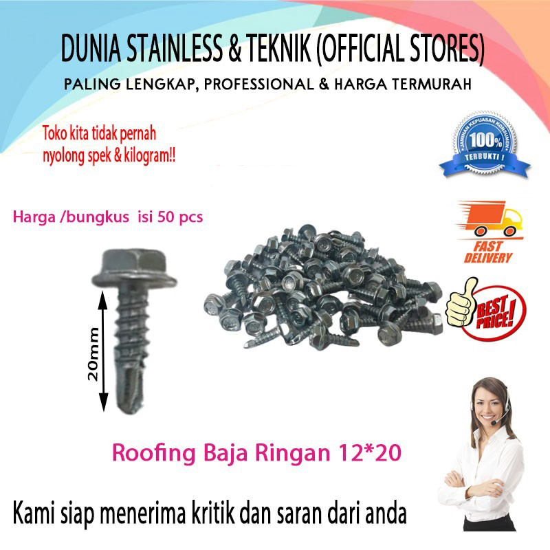 Baut Baja Ringan Roofing Screw 12x20 /50pcs PUTIH digunakan untuk atap ...