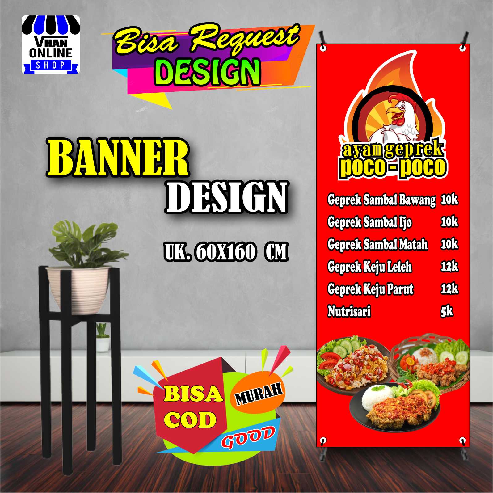 Spanduk Banner Berdiri Ayam Geprek, Chicken Crispy, Tebal Bagus ...