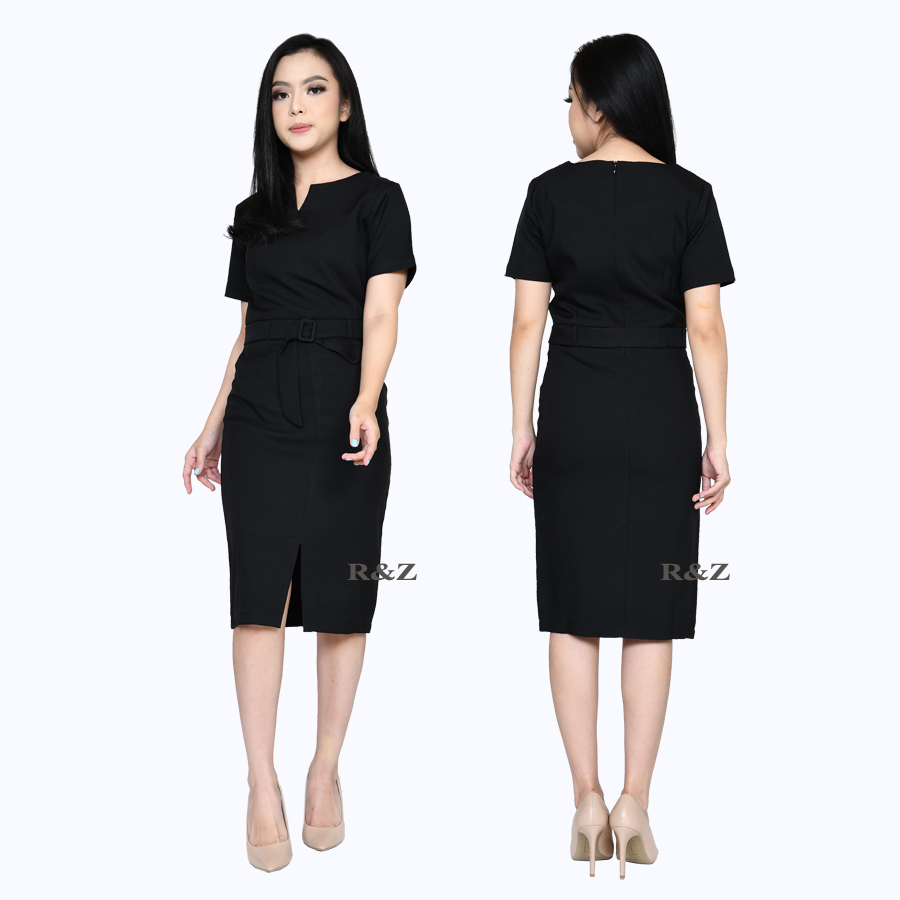 RZ dress kerja wanita kantor formal elegant baju dres hitam kantoran ...