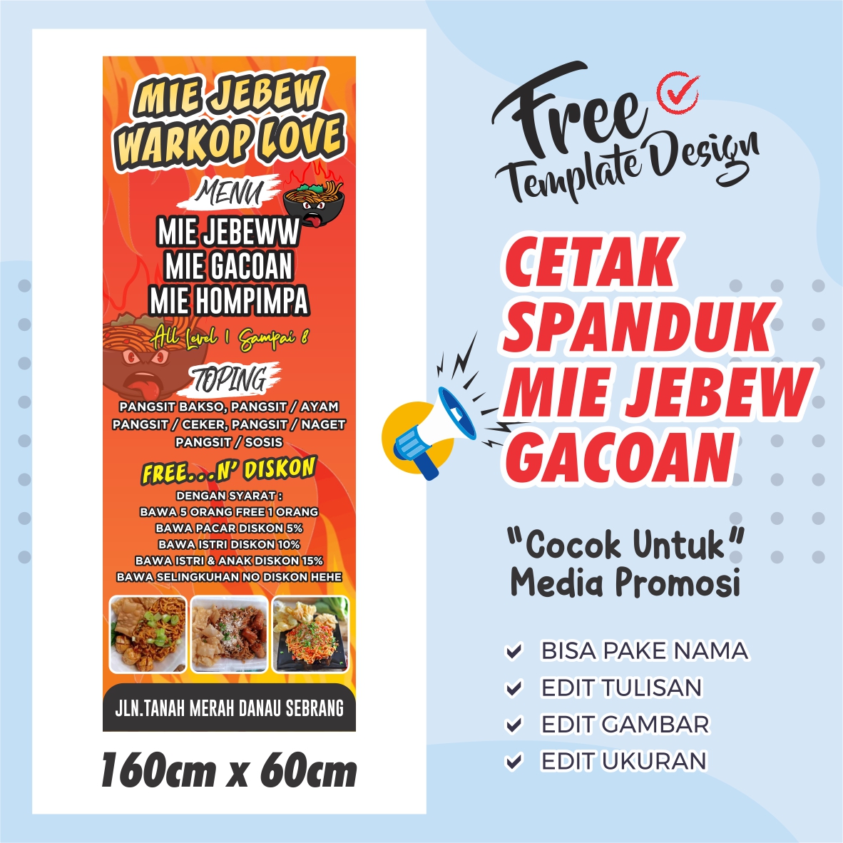 Banner Spanduk MIE JEBEW GACOAN 160 X 60cm BISA DI EDIT | Lazada Indonesia
