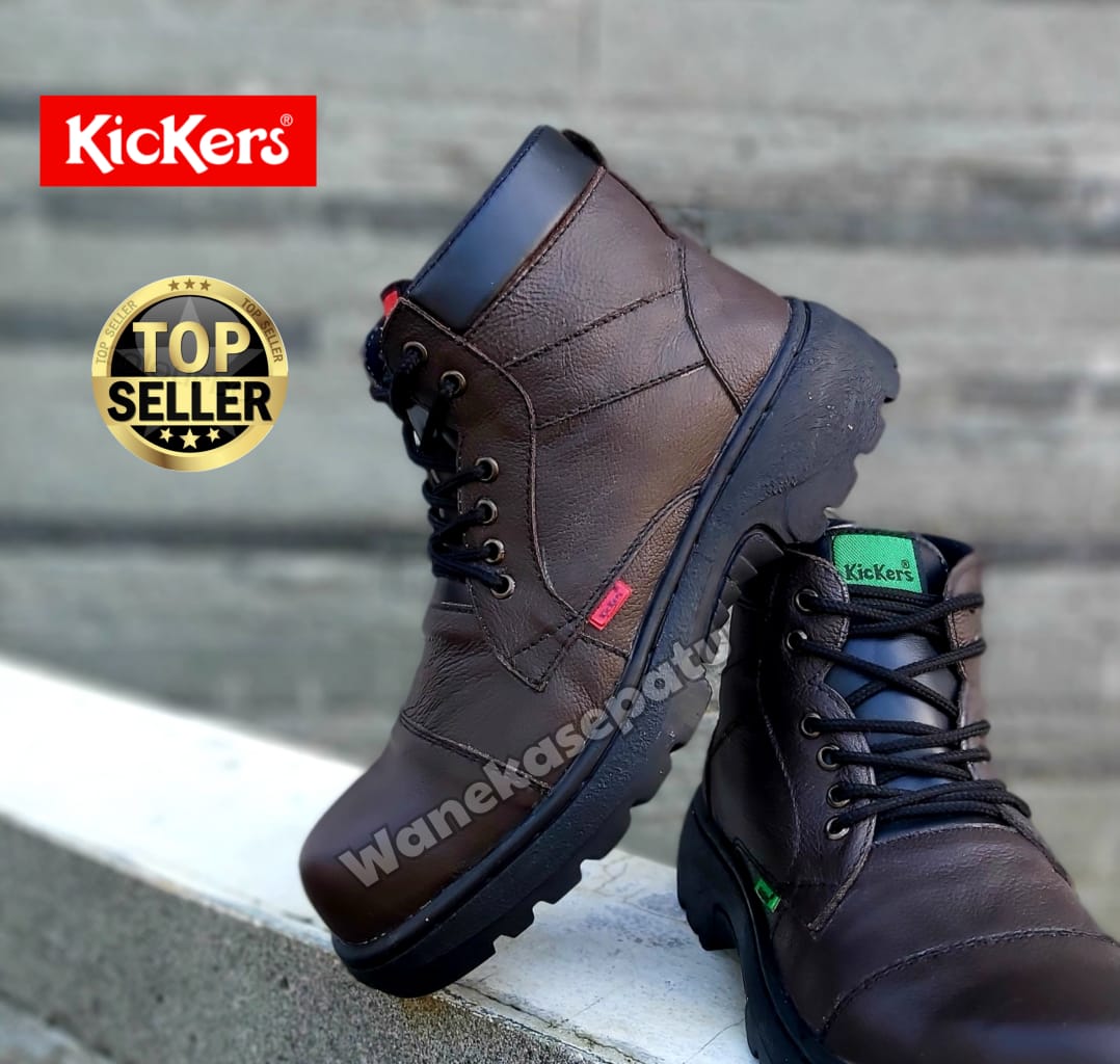 Sepatu Safety Boots Kicker Comando Ujung Besi Pria Kulit Outdoor, Kerja ...