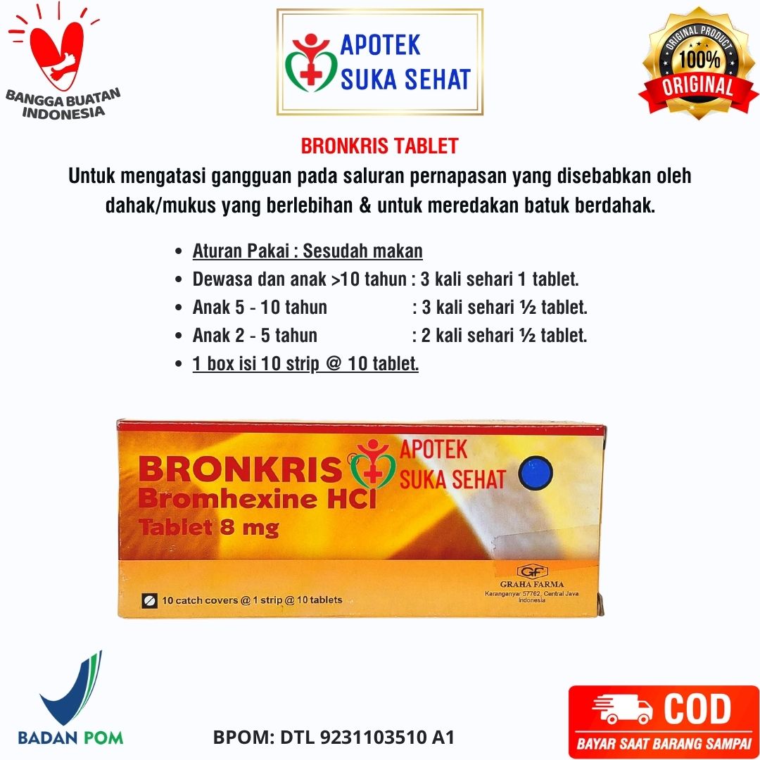 BRONKRIS TABLET OBAT BATUK BERDAHAK ( 1 BOX ISI 10 STRIP ) | Lazada ...