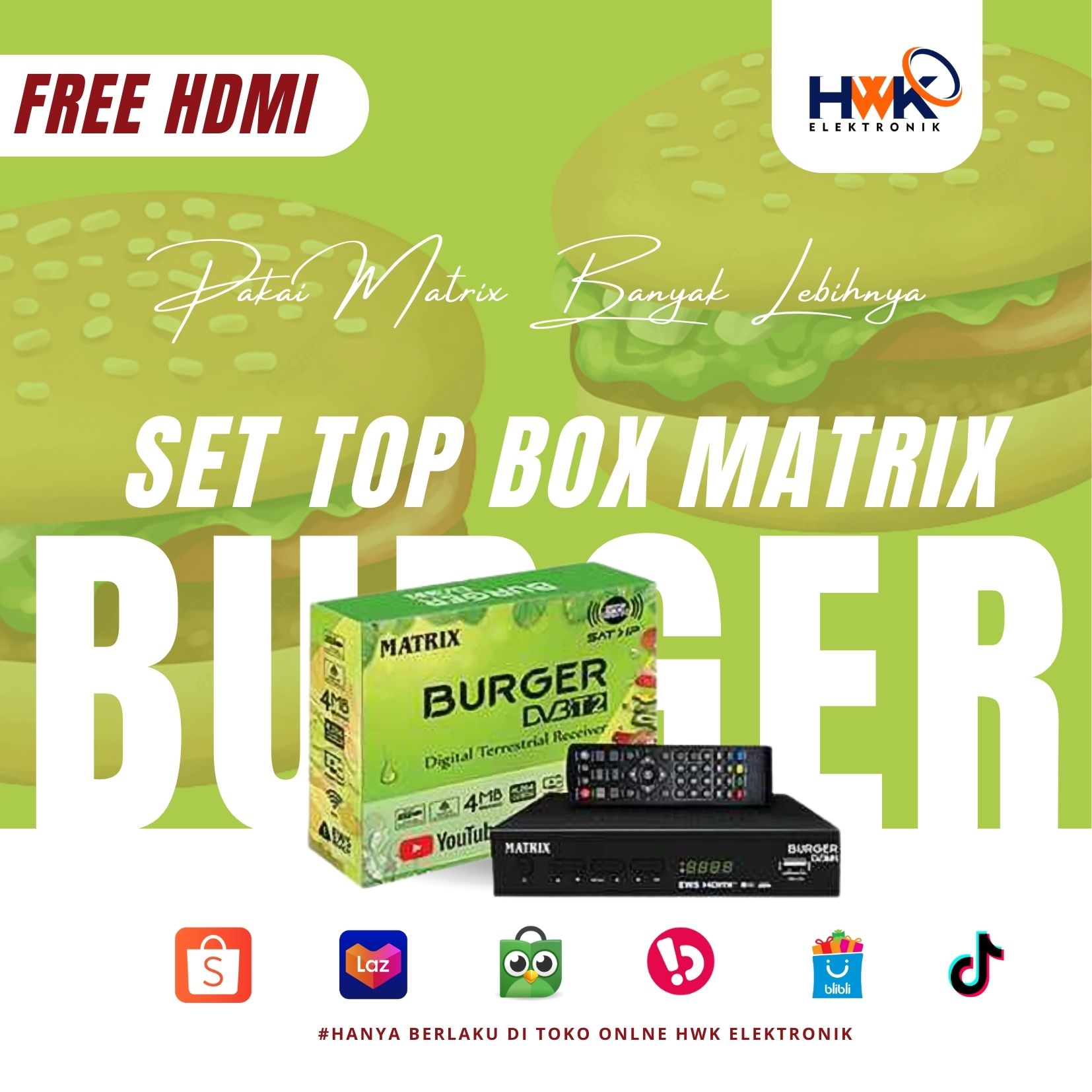 STB DVBT2 MATRIX BURGER HIJAU TV DIGITAL ANTENA UHF | Lazada Indonesia