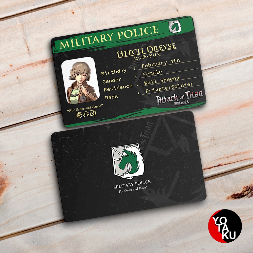 Kartu ID Card Anime ATTACK ON TITAN Military Police Bisa Custom Nama ...