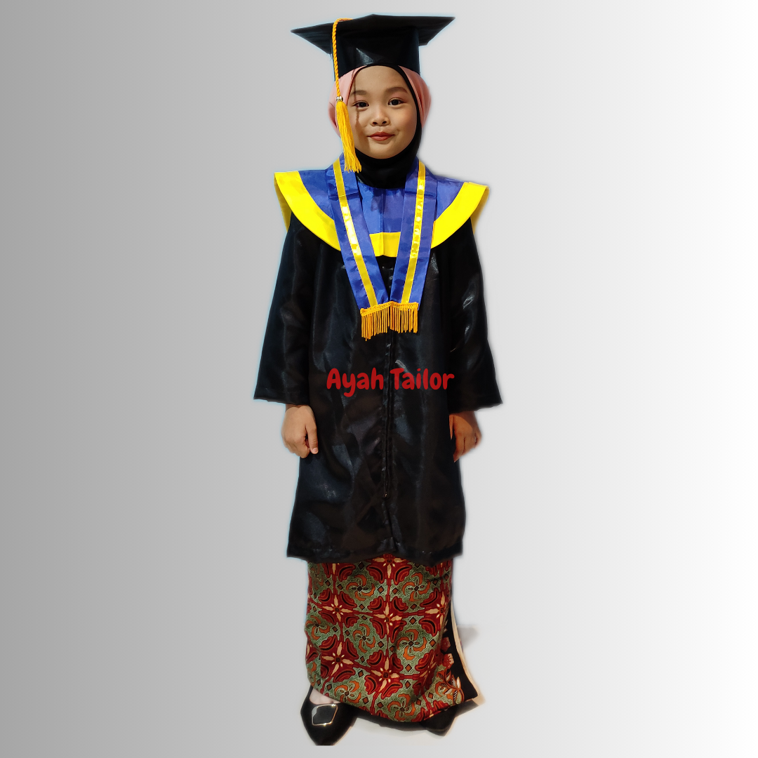 JUBAH WISUDA BAJU TOGA TK PAUD BIRU LIST KUNING | Lazada Indonesia