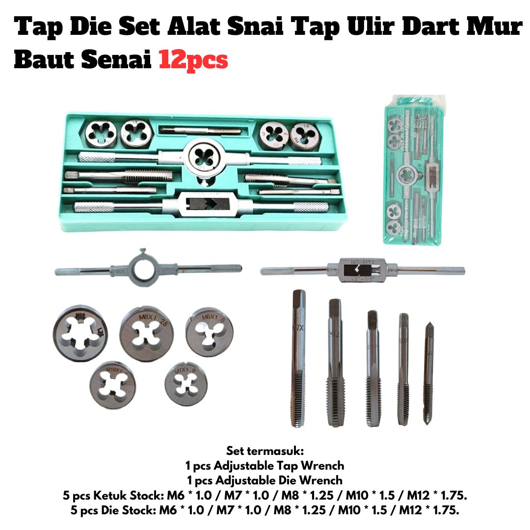 Tap Die Set Alat Snai Tap Ulir Dart Mur Baut Senai 12pcs | Lazada Indonesia