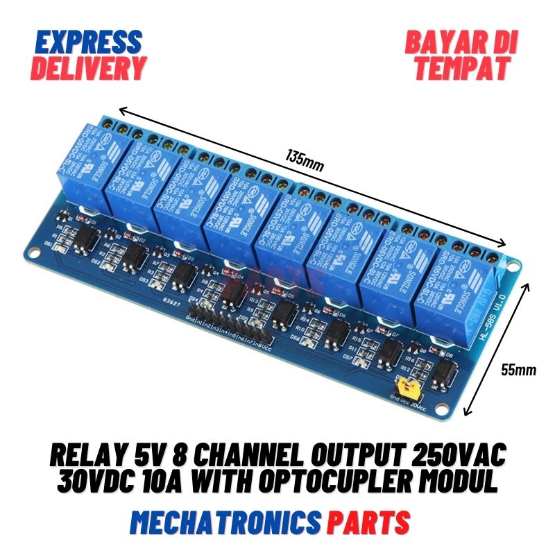 [REL-0002] RELAY 5V 8 CHANNEL OUTPUT 250VAC 30VDC 10A WITH OPTOCUPLER ...