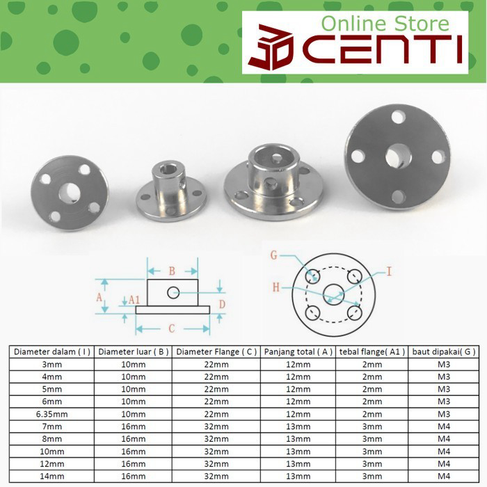 Coupling Flange Kopling Sambungan Shaft as kopel 14mm 14 mm rigid ...