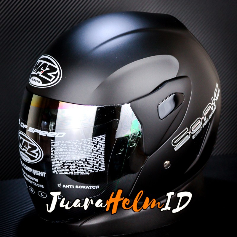 HELM MAZ SONIC SOLID BLACK DOFF | HALF FACE SNI | SINGLE VISOR | Lazada ...