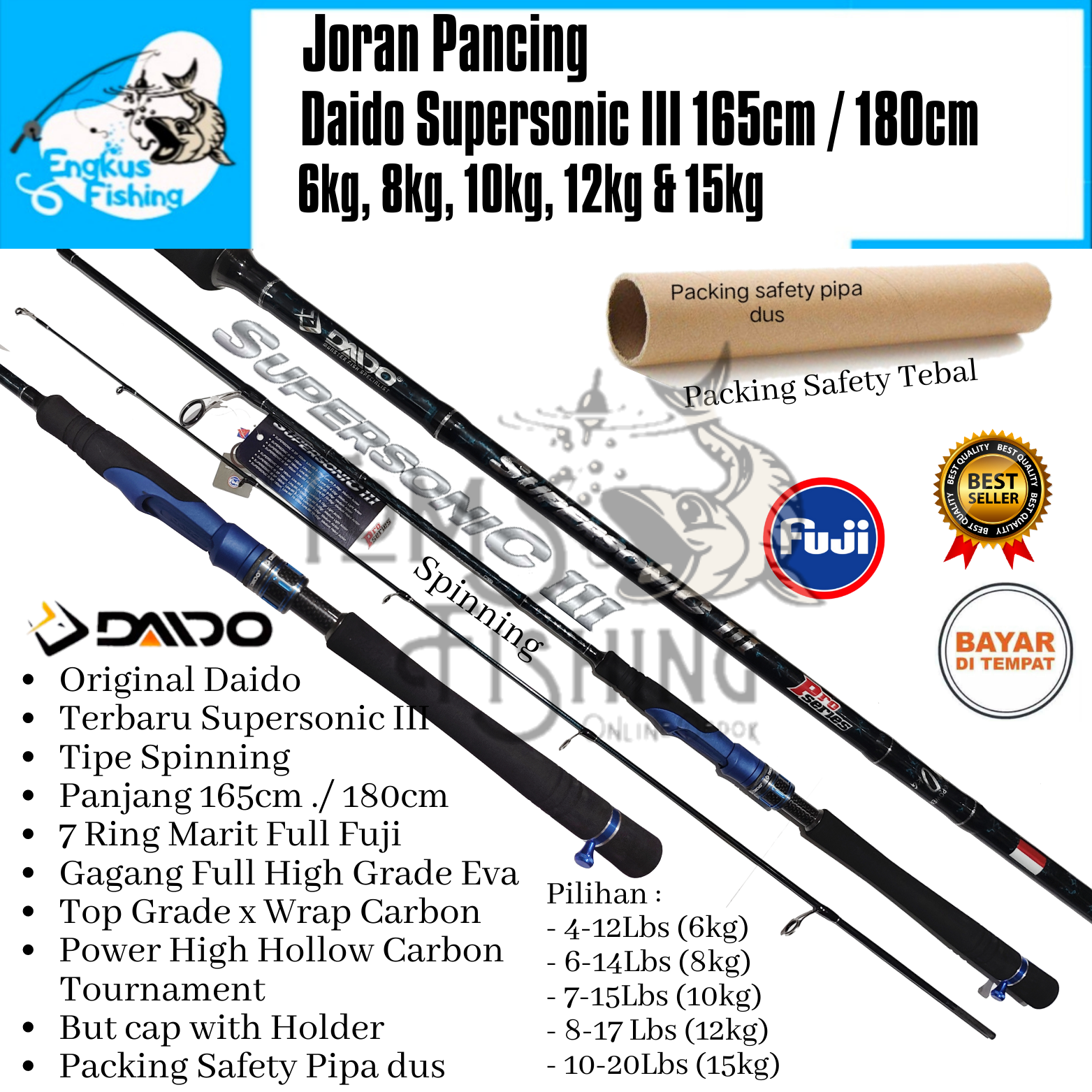 Joran Pancing Daido Supersonic III 3 165cm/180cm Pro Series Fuji (6kg ...