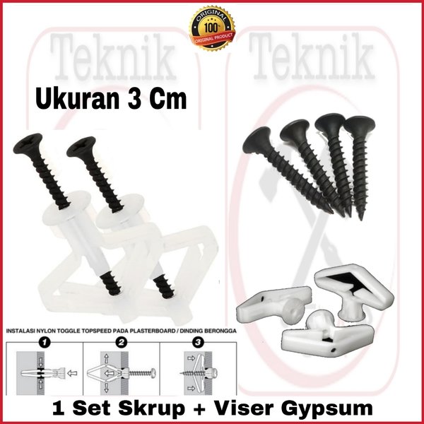 Paket 1 Set Skrup Viser Gypsum 1 Pack [ 100 Pcs ] - Sekrup Gypsum Nylon ...