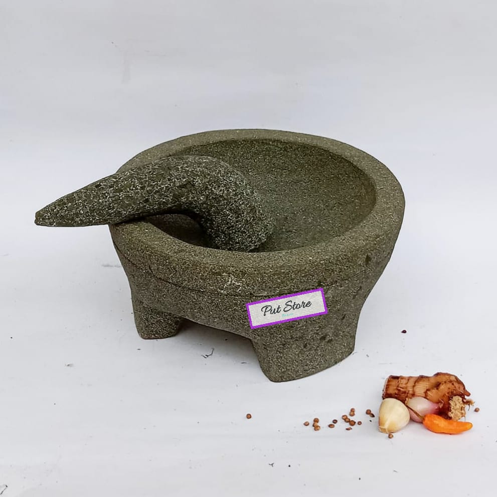 Cobek Batu Premium Berkaki Satu Set Mutu Berbahan Batu Gunung Manual ...