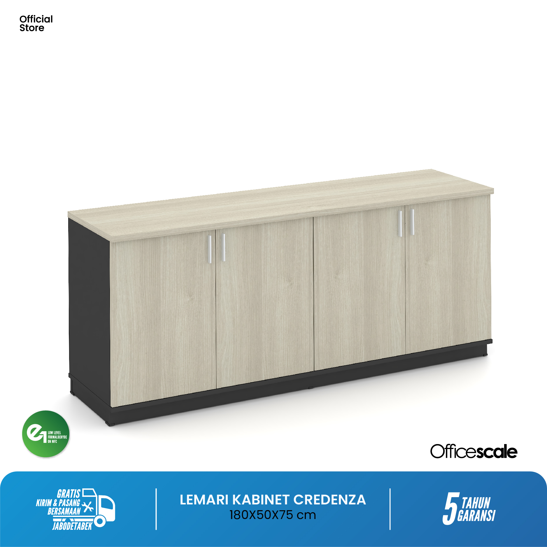 Lemari Kabinet Pendek Pintu Kayu dengan Rak I Credenza I 180x50x75cm ...