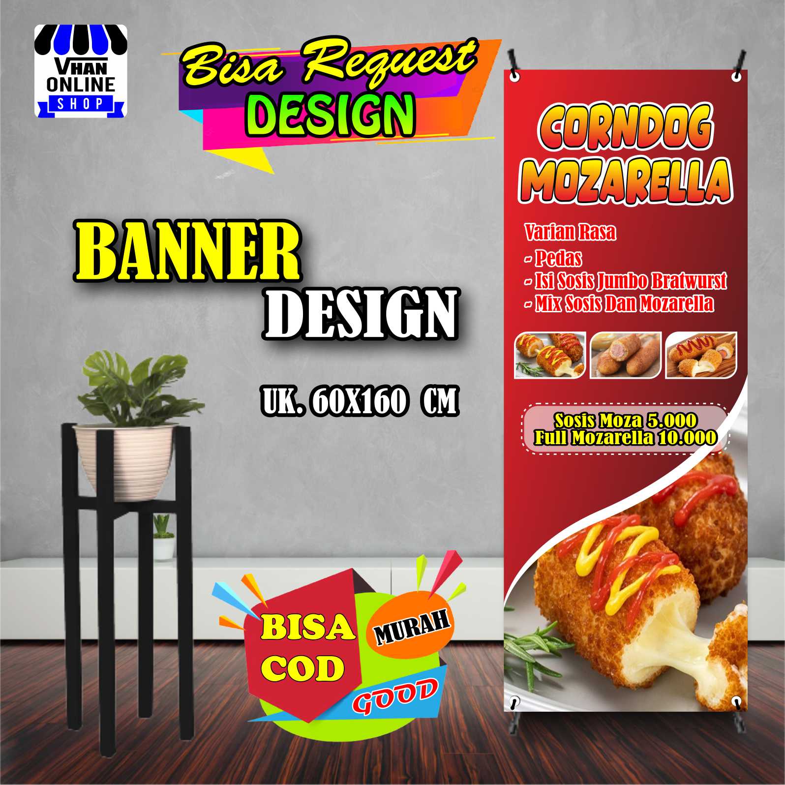 Spanduk Banner Corndog, Jualan Corndog Mozarella, Model Berdiri ...