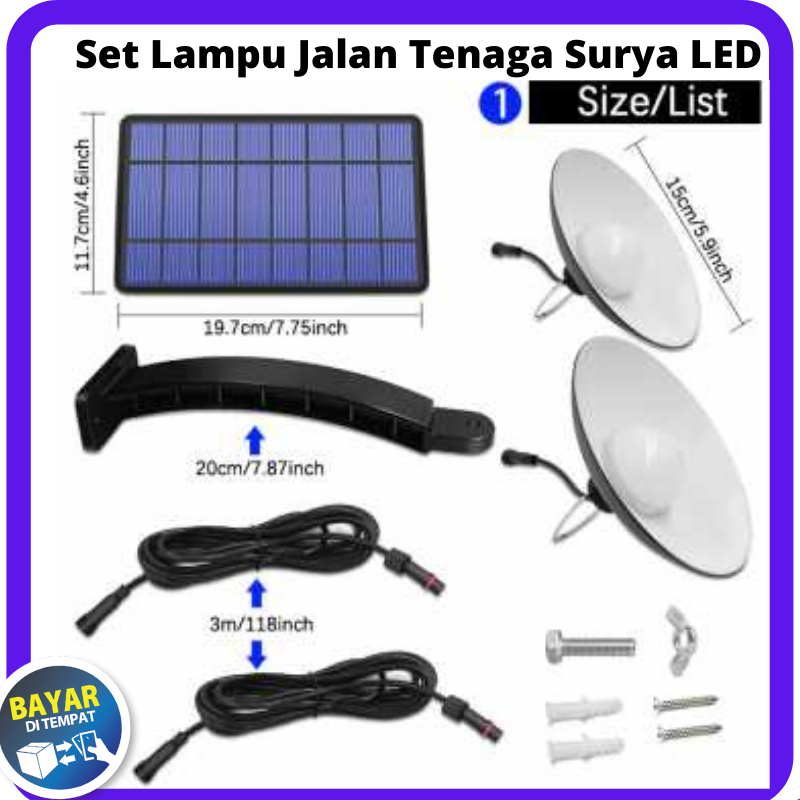 Marege Set Lampu Jalan Tenaga Surya 260 Lumens 2 Lampu LED Anti Air ...
