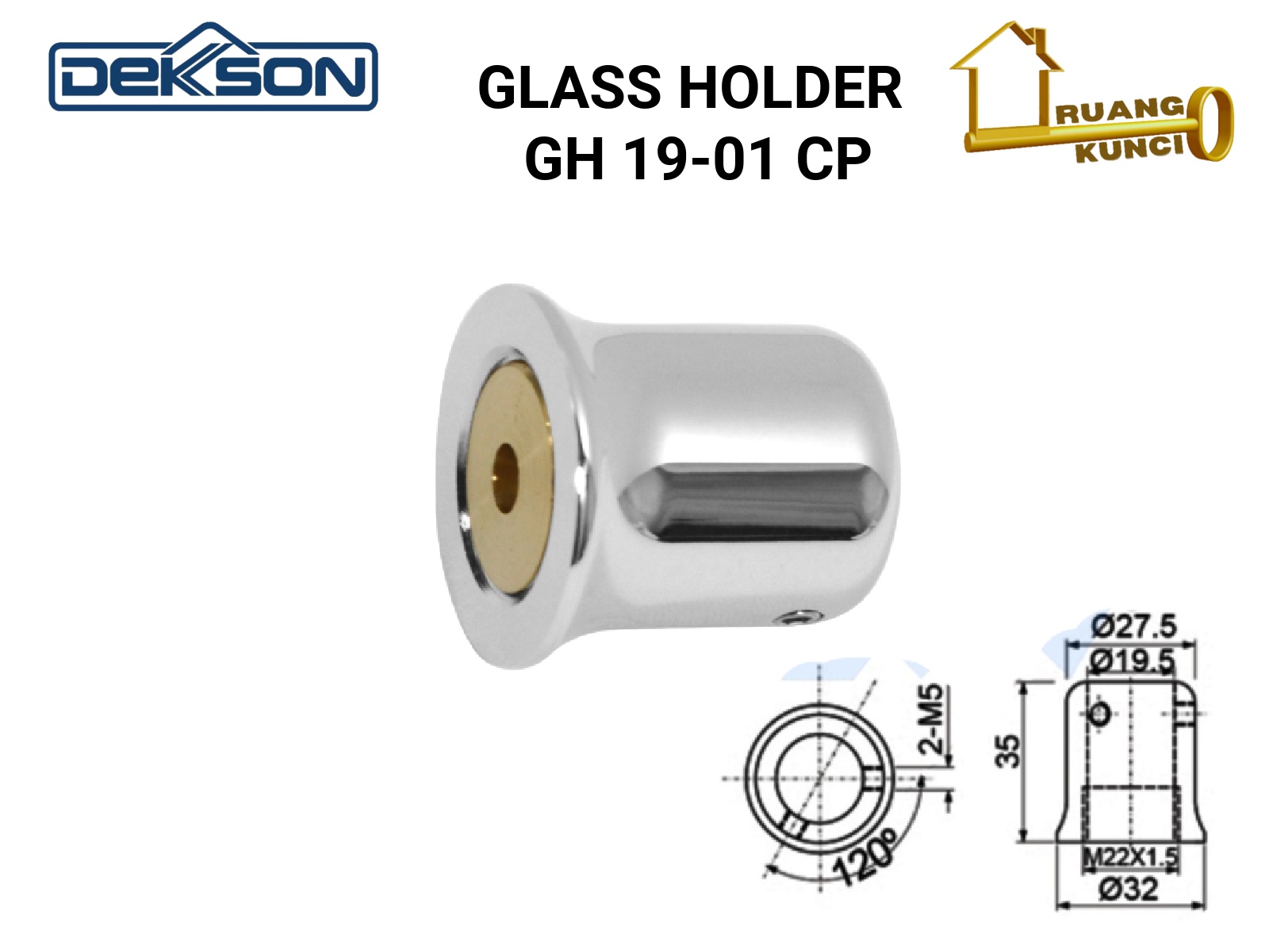 Glass clamp Kaca Dekkson GH 19-01 CP Penghubung Pipa Ke Tembok Dekson ...