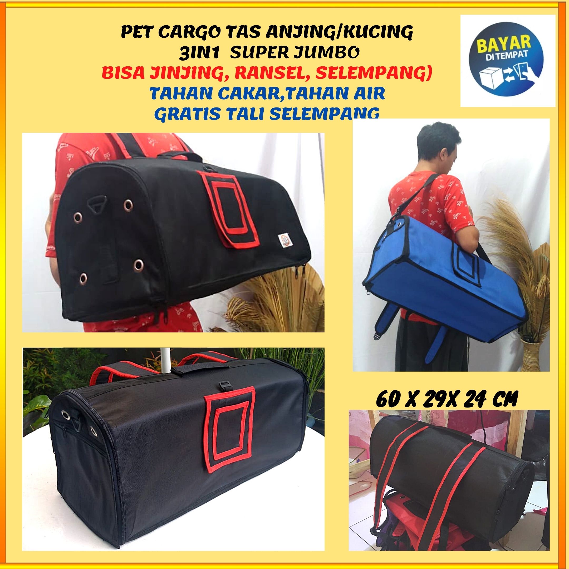 TAS KUCING ANJING TAS HEWAN 3in1 JUMBO PANJANG 60CM CUSTOM MUAT 2 ...